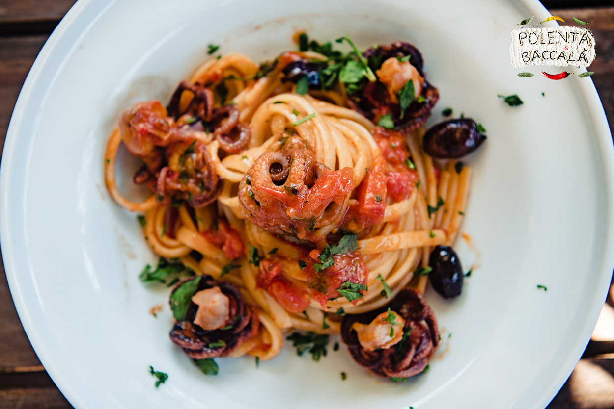 Linguine con Polipetti – Pasta with Small Octopus – Polenta & Baccalá