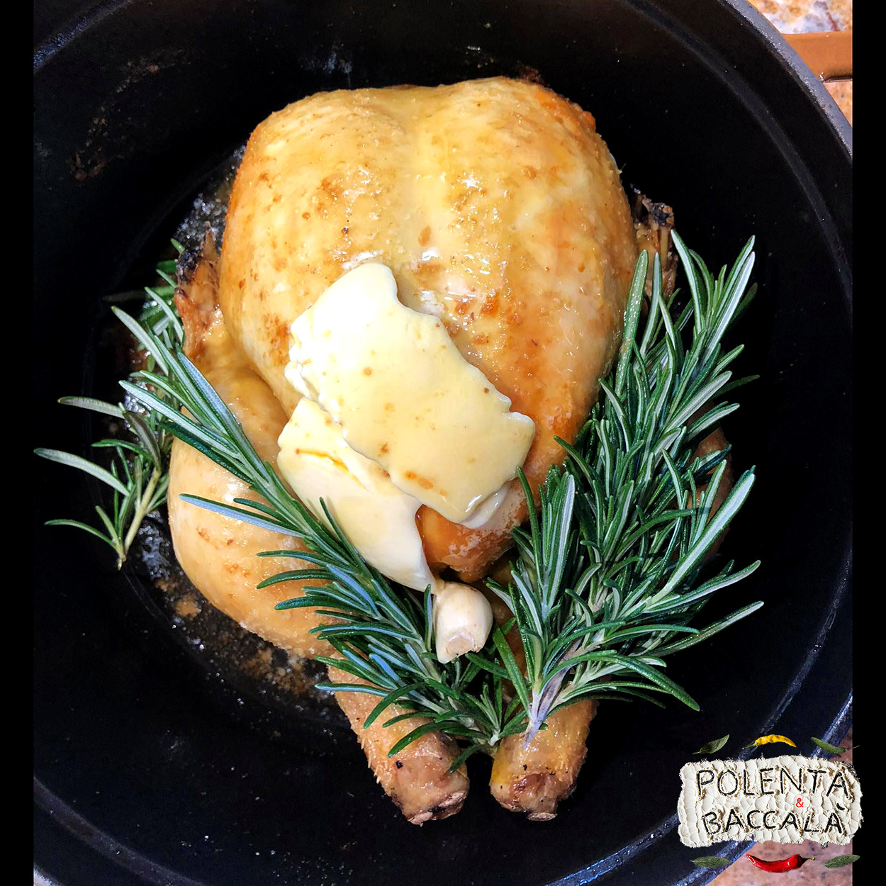 Roast Chicken, in Cocotte – Polenta & Baccalá